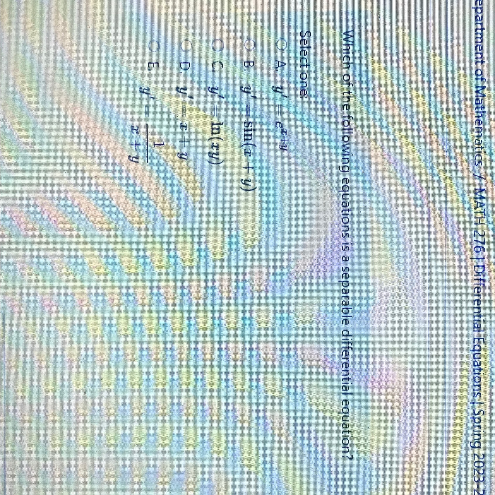 Solved Which Of The Following Equations Is A Separable