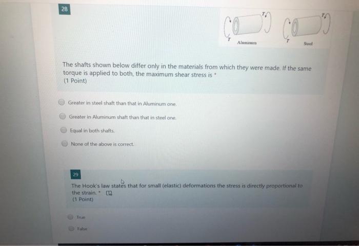 Solved 28 ce DO Alarium) The shafts shown below differ only | Chegg.com