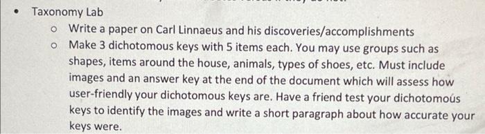 Solved O O • Taxonomy Lab Write a paper on Carl Linnaeus and | Chegg.com
