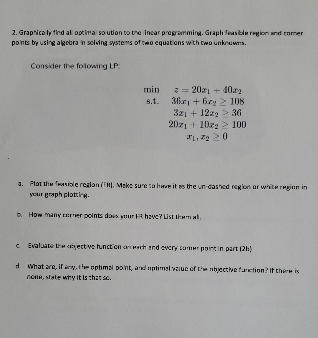 Solved 2. Graphically find all optimal solution to the | Chegg.com