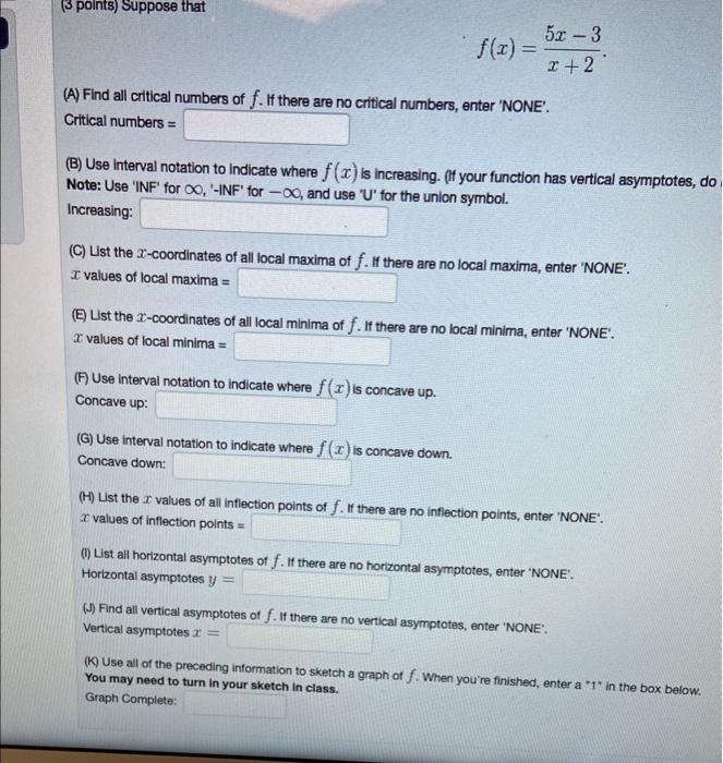 Solved f(x)=x+25x−3 (A) Find all critical numbers of f. If | Chegg.com