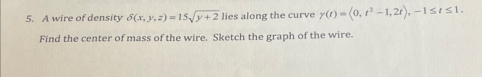 Solved A wire of density δ(x,y,z)=15y+22 ﻿lies along the | Chegg.com