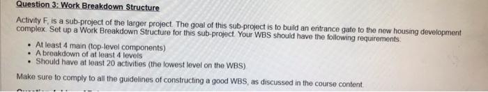 Solved Question 3: Work Breakdown Structure Activity F, is a | Chegg.com