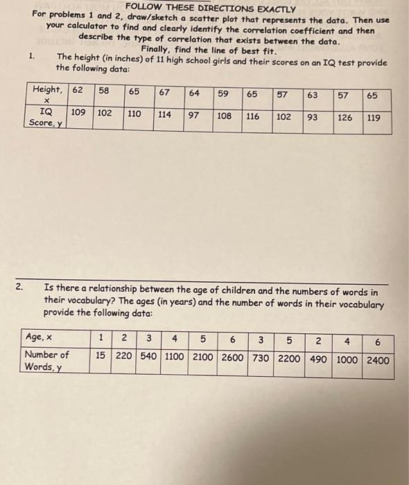 Solved FOLLOW THESE DIRECTIONS EXACTLY For problems 1 and 2, | Chegg.com