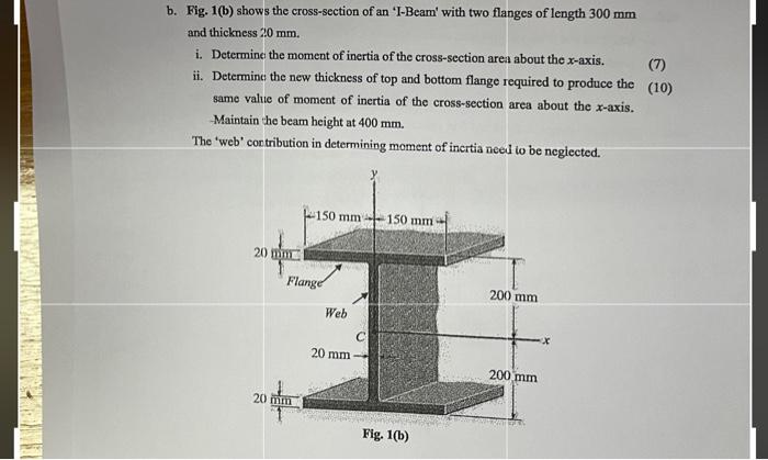 Solved b. Fig. 1(b) shows the cross-section of an 'I-Beam' | Chegg.com