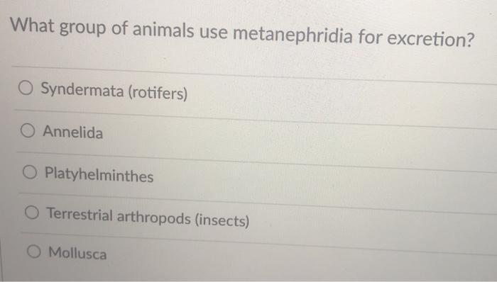 Solved What group of animals use metanephridia for | Chegg.com