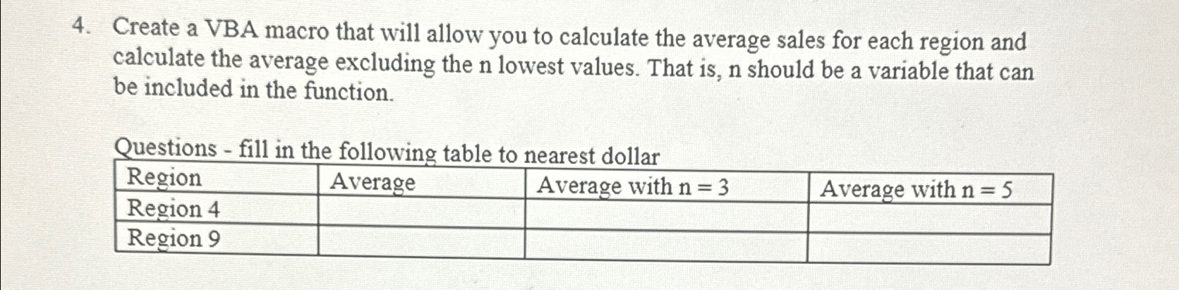 Solved Create a VBA macro that will allow you to calculate | Chegg.com
