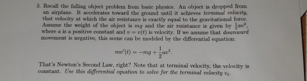 Solved 3 Recall The Falling Object Problem From Basic