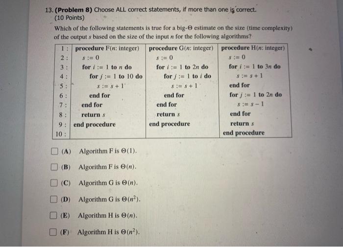 Solved N 13. (Problem 8) Choose ALL correct statements, if | Chegg.com Solved N 13. (Problem 8) Choose ALL correct statements, if | Chegg.com