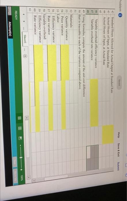 Solved Excel SIM: Basic Variance Analysis and the impact of | Chegg.com