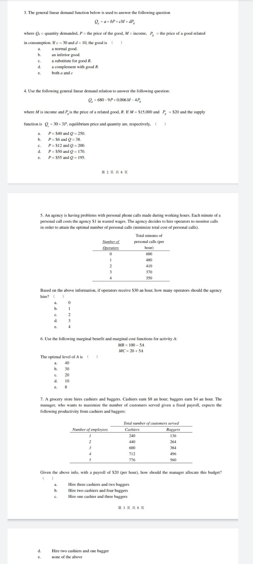 Solved 3. The general linear demand function below is used | Chegg.com