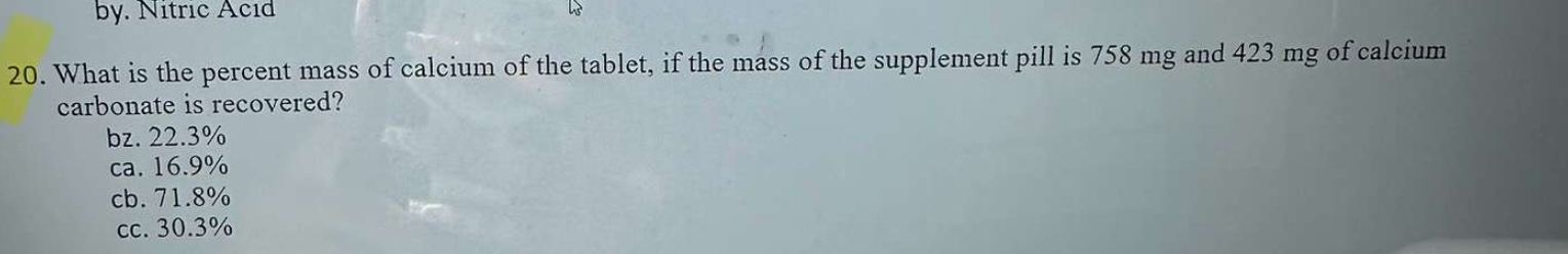 Solved What is the percent mass of calcium of the tablet, if | Chegg.com