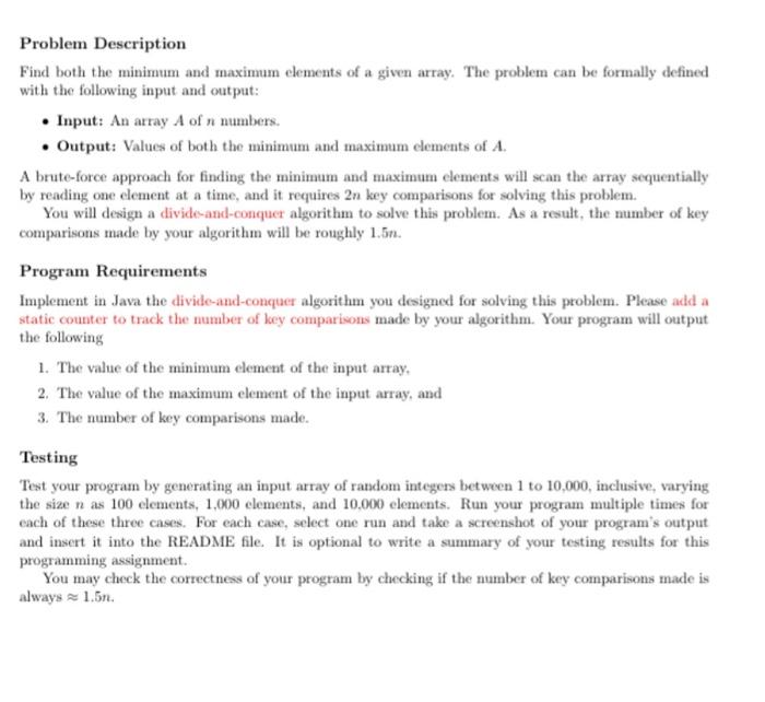 Solved Problem Description Find both the minimum and maximum | Chegg.com