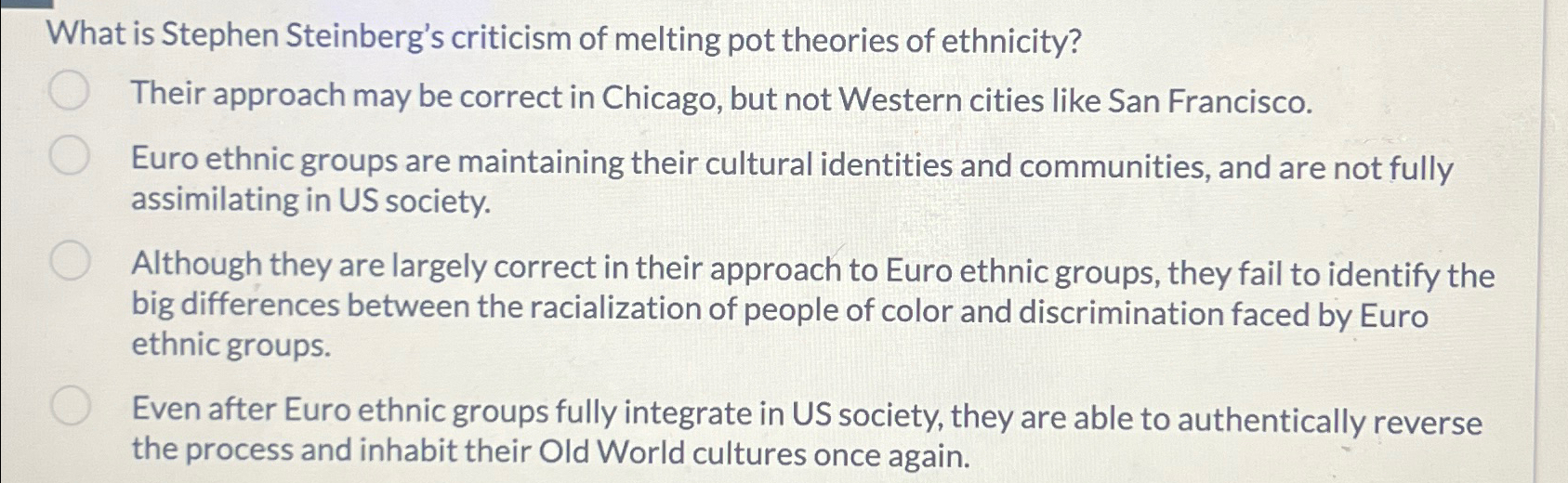 Solved What is Stephen Steinberg's criticism of melting pot | Chegg.com