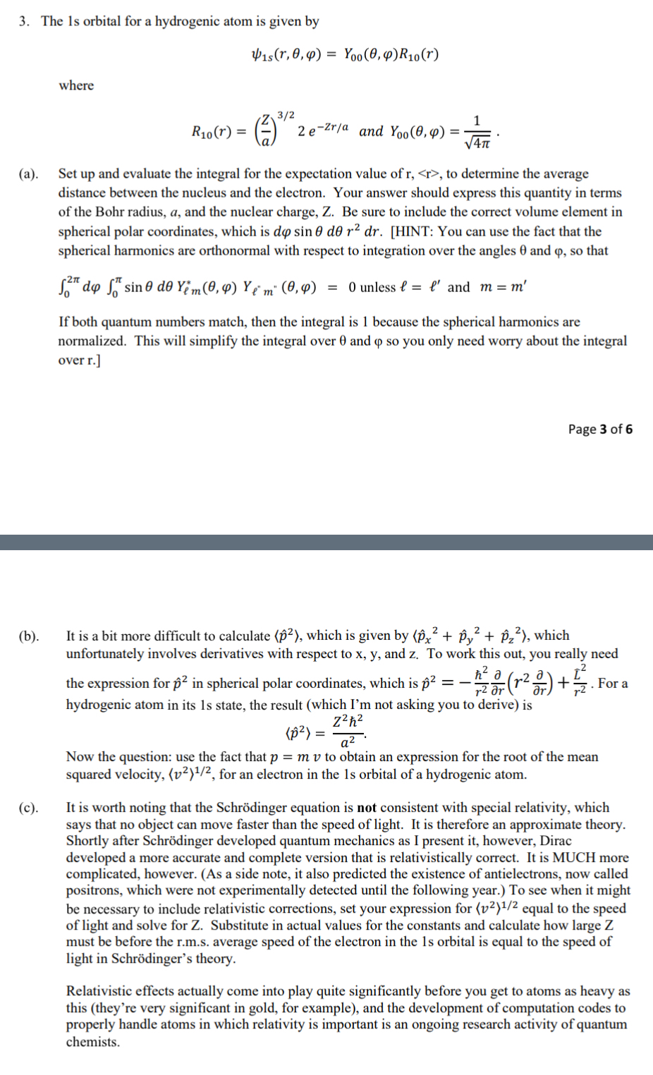 Solved The 1 ﻿s orbital for a hydrogenic atom is given | Chegg.com