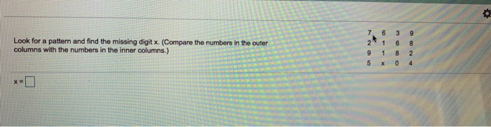 Solved 7, 6 3 Look for a pattern and find the missing digit | Chegg.com