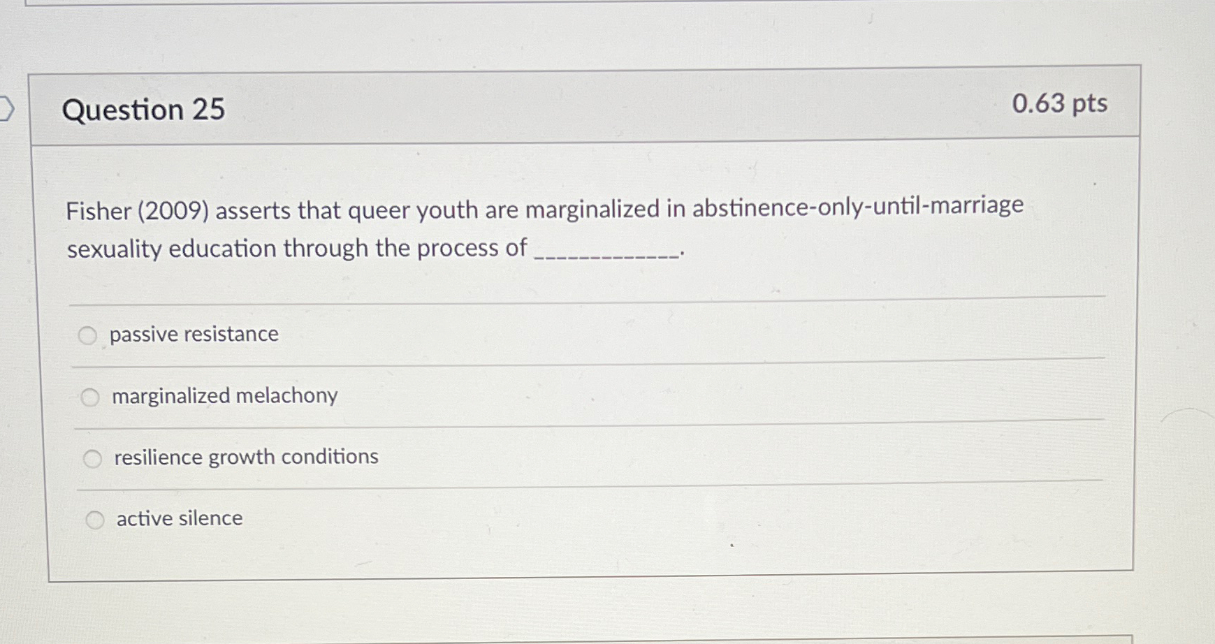 Solved Question 250.63 ﻿ptsFisher (2009) ﻿asserts that queer | Chegg.com