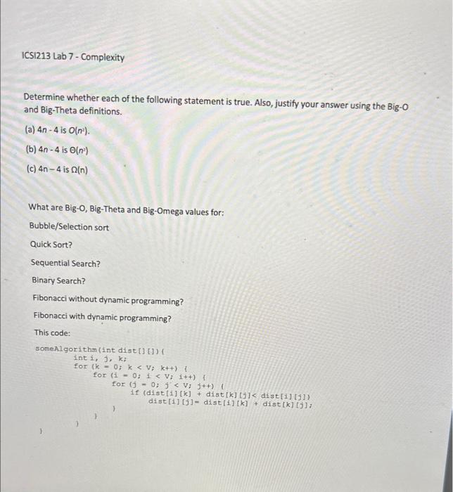 Solved ICSI213 Lab 7 - Complexity Determine whether each of | Chegg.com