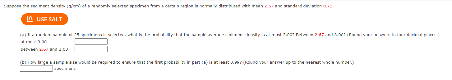 Solved Suppose the sediment density (gcm) ﻿of a randomly | Chegg.com