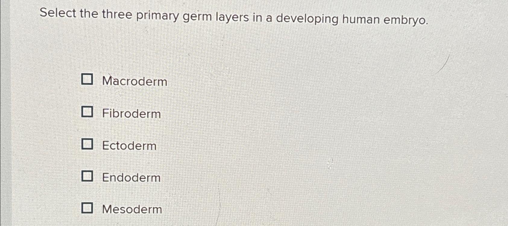 Solved Select the three primary germ layers in a developing | Chegg.com