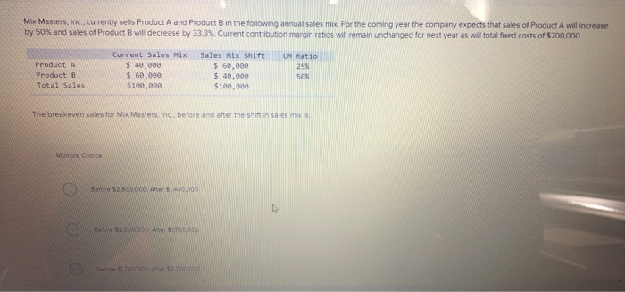 Solved Mix Masters, Inc., currently sells Product A and | Chegg.com