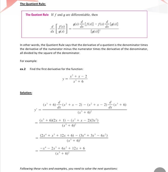 Solved Product and Quotient Rule In this assessment your | Chegg.com