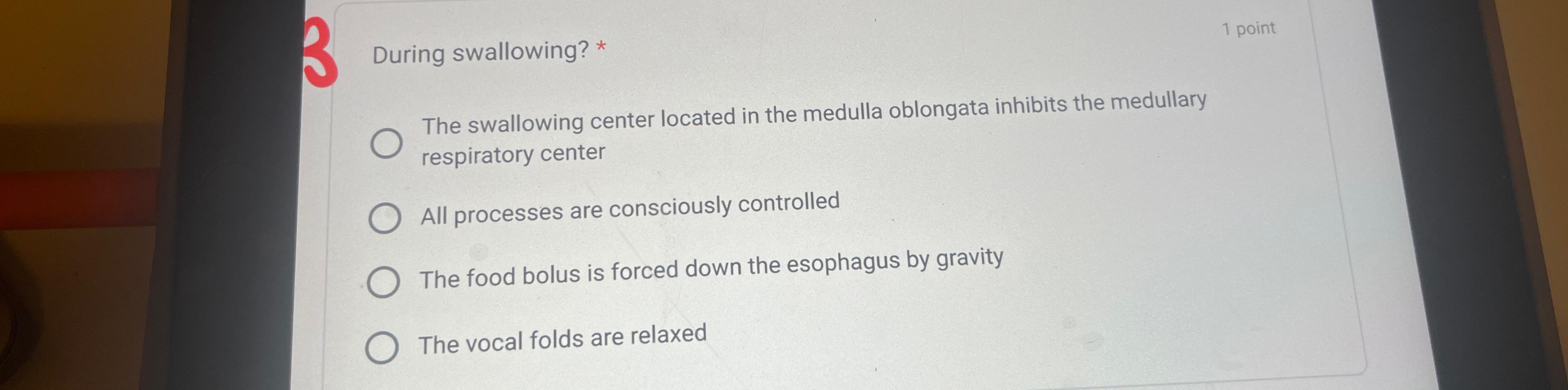 Solved During swallowing? *1 ﻿pointThe swallowing center | Chegg.com