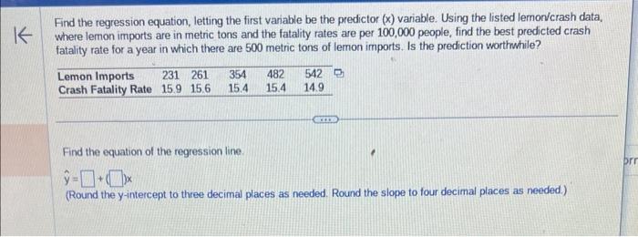 Solved Find the regression equation, letting the first | Chegg.com