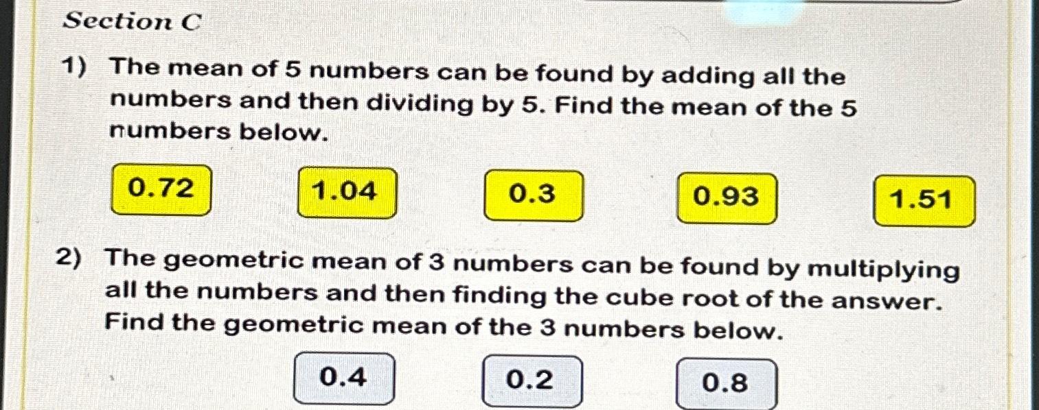 Solved Section CThe mean of 5 ﻿numbers can be found by | Chegg.com