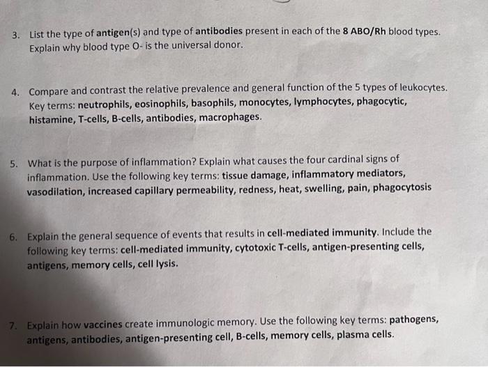 Solved 3. List the type of antigen(s) and type of antibodies | Chegg.com