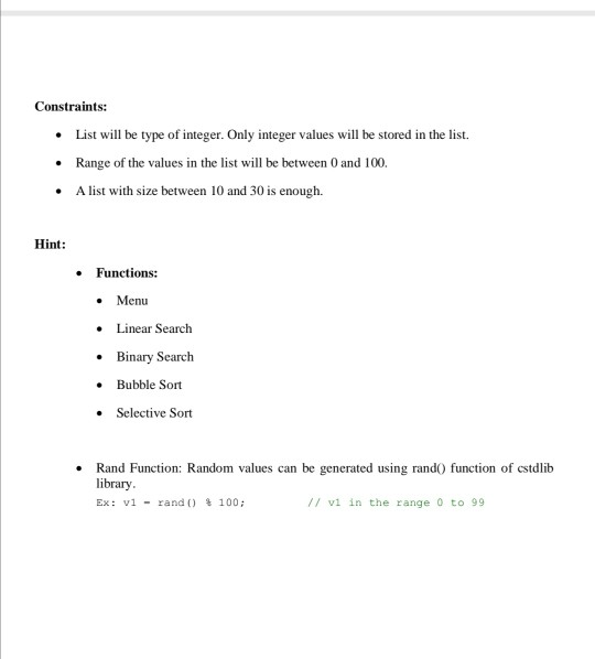 Solved Question Develop A Menu Driven Program That Performs
