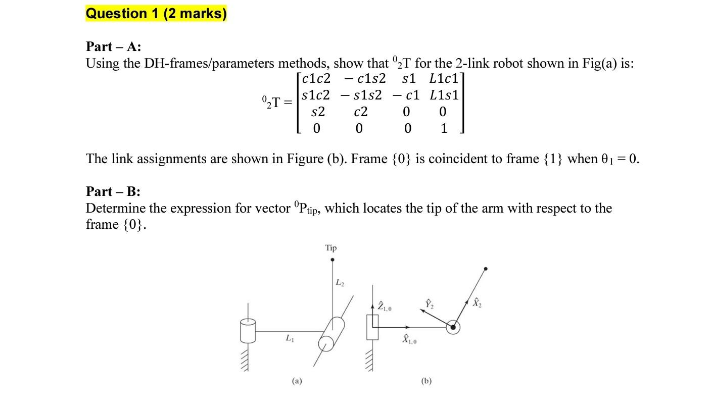Solved Part - A: Using the DH-frames/parameters methods, | Chegg.com