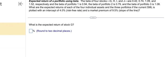 Solved Expected return of a portfolio using beta. The beta | Chegg.com