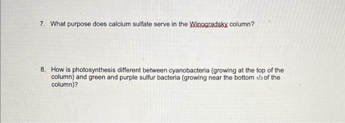 Solved Table 1: Winogradsky, Column Results Week # 2 3 | Chegg.com