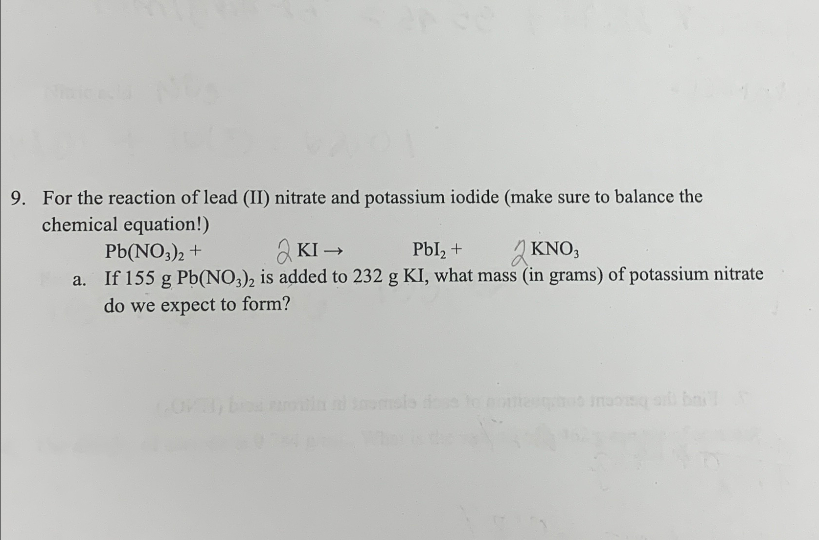 Solved For the reaction of lead (II) ﻿nitrate and potassium | Chegg.com
