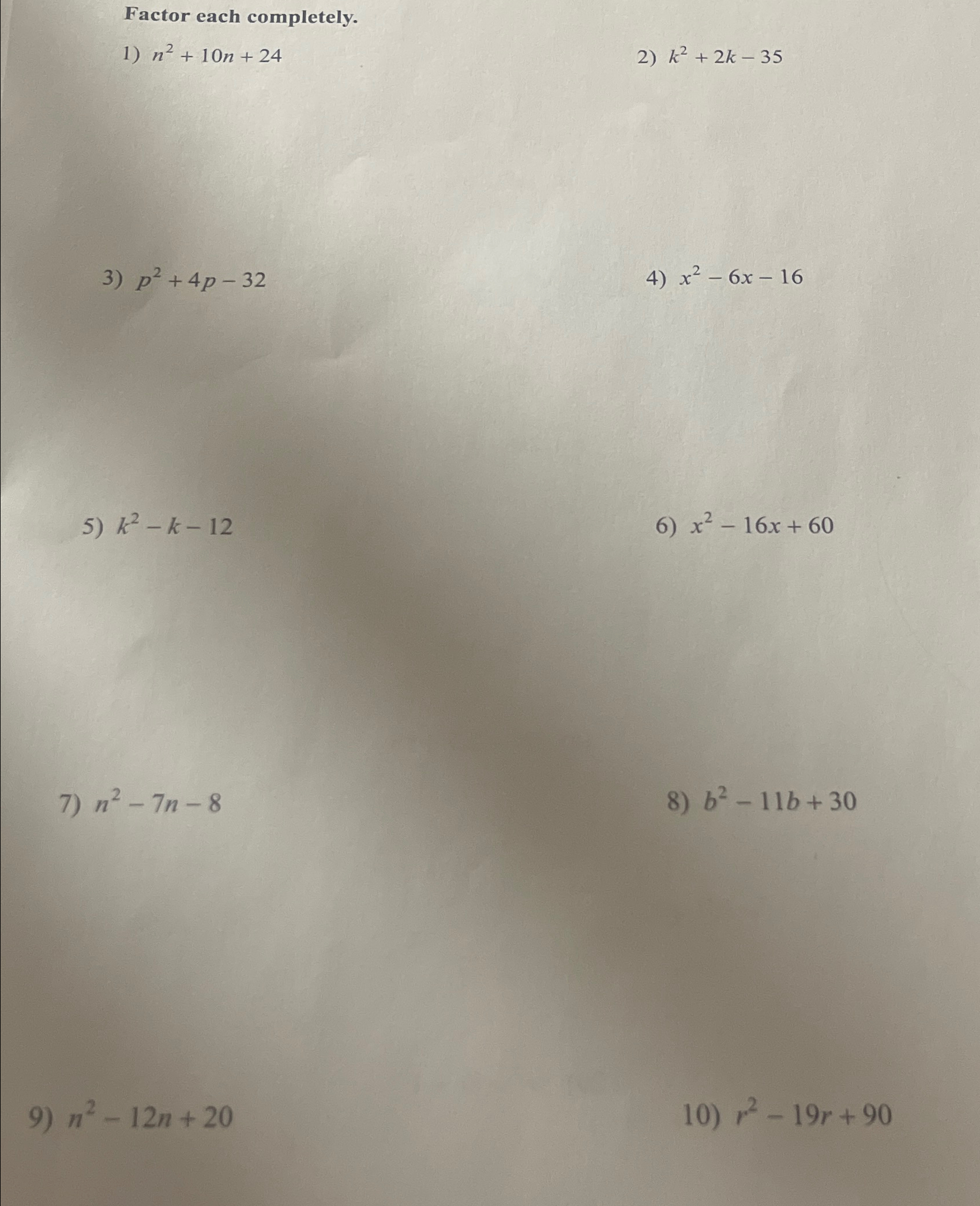 Solved Factor each | Chegg.com