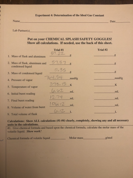 Solved Experiment 4: Determination of the Ideal Gas Constant | Chegg.com