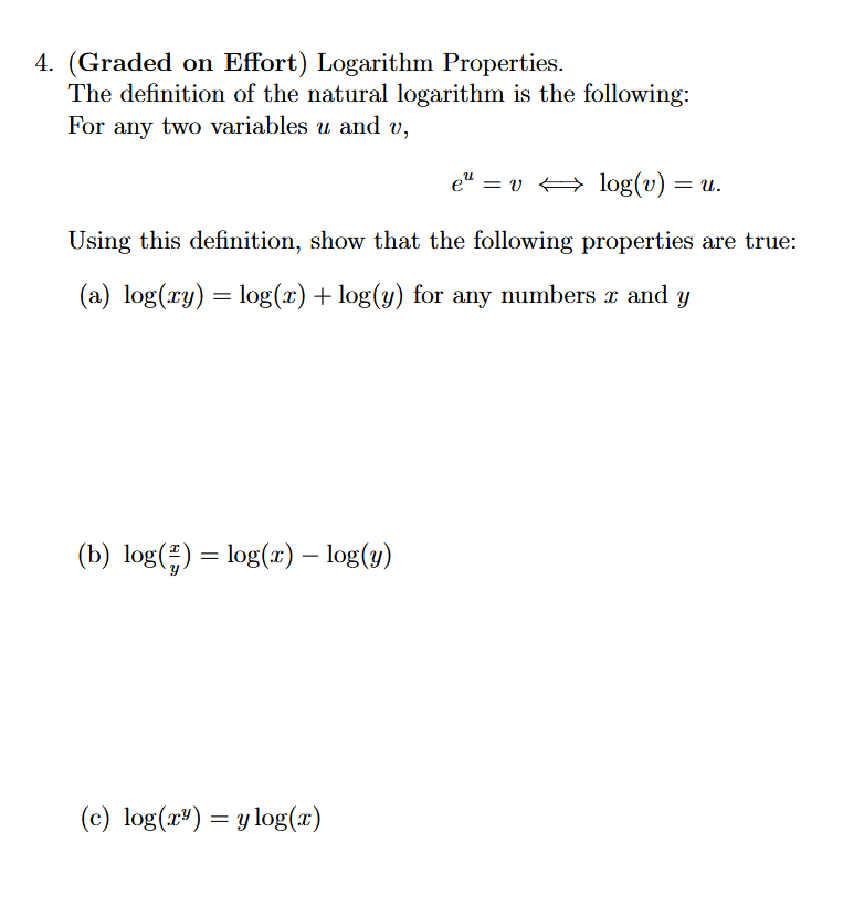Solved (Graded on Effort) ﻿Logarithm Properties.The | Chegg.com
