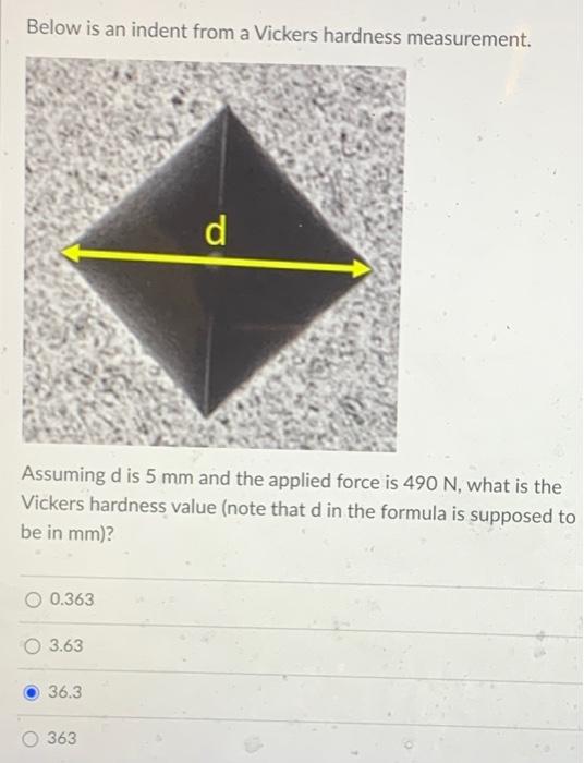 Solved Below is an indent from a Vickers hardness | Chegg.com