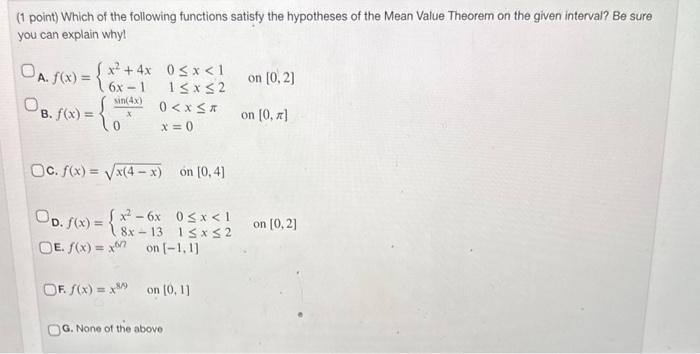 Solved (1 point) Which of the following functions satisfy | Chegg.com