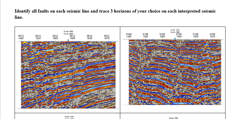 Identify all faults on each seismic line and trace | Chegg.com