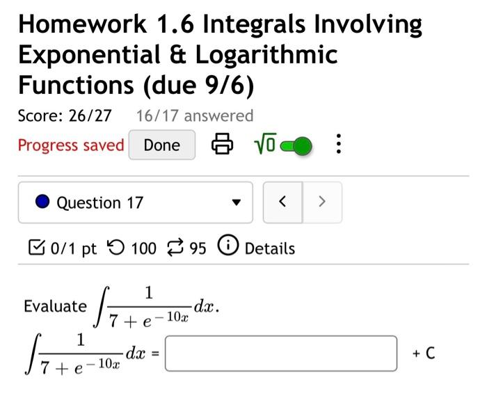 Solved Homework 16 Integrals Involving Exponential And 