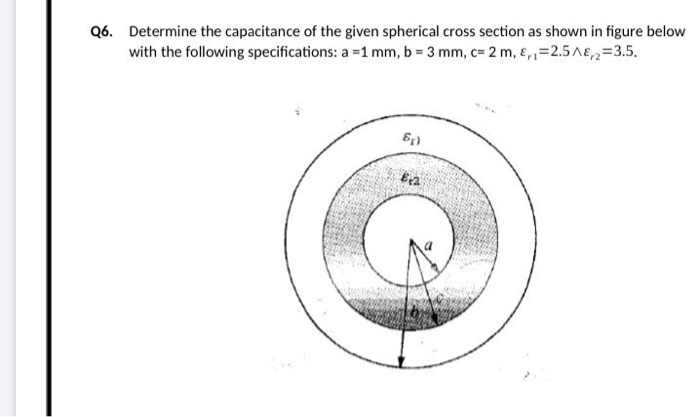 Solved Q6. Determine the capacitance of the given spherical | Chegg.com