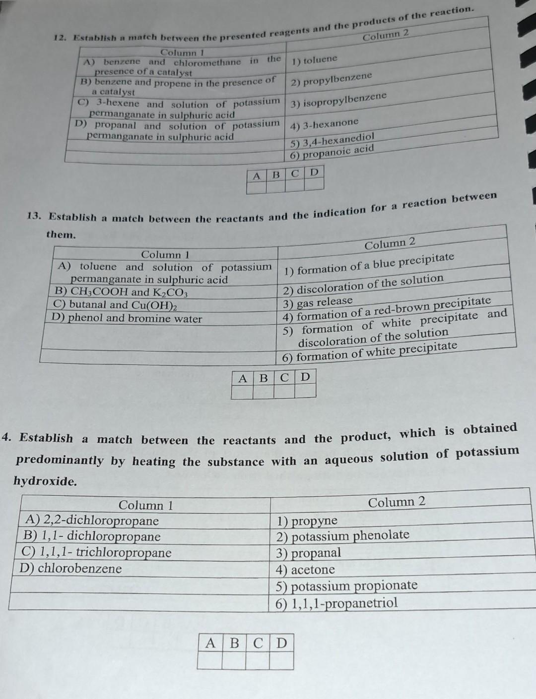 Solved 13. Establish a match between the reactants and the | Chegg.com