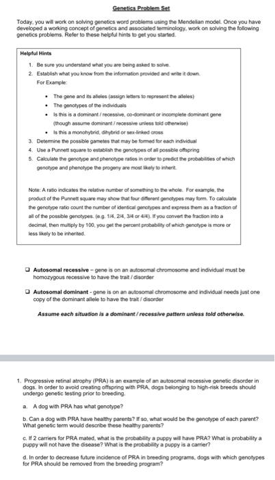 Solved Today, you will work on solving genetics word | Chegg.com