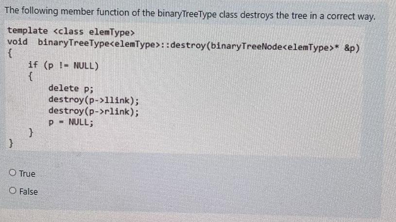 Solved The following member function of the binaryTreeType | Chegg.com
