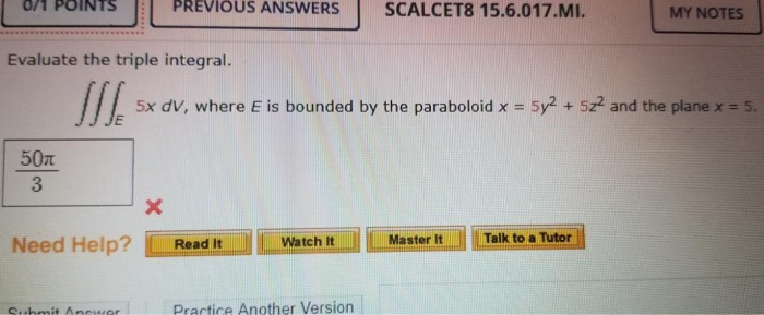 Solved 0/1 POINTS PREVIOUS ANSWERS SCALCET8 15.6.017.MI. MY | Chegg.com