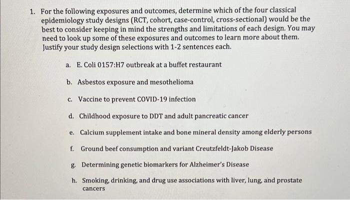 Solved For the following exposures and outcomes, determine | Chegg.com