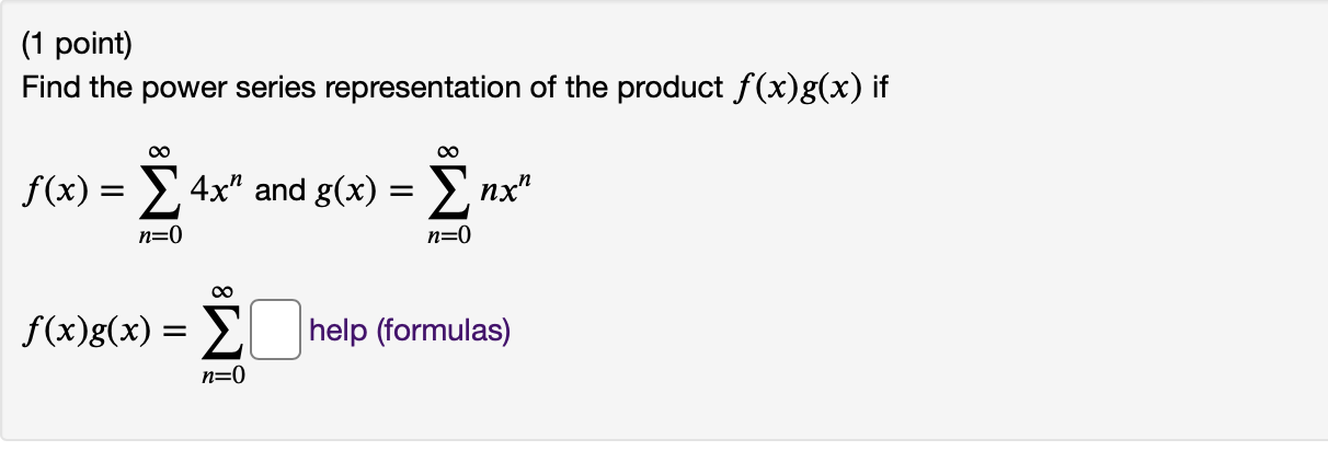 Solved (1 ﻿point)Find the power series representation of the | Chegg.com