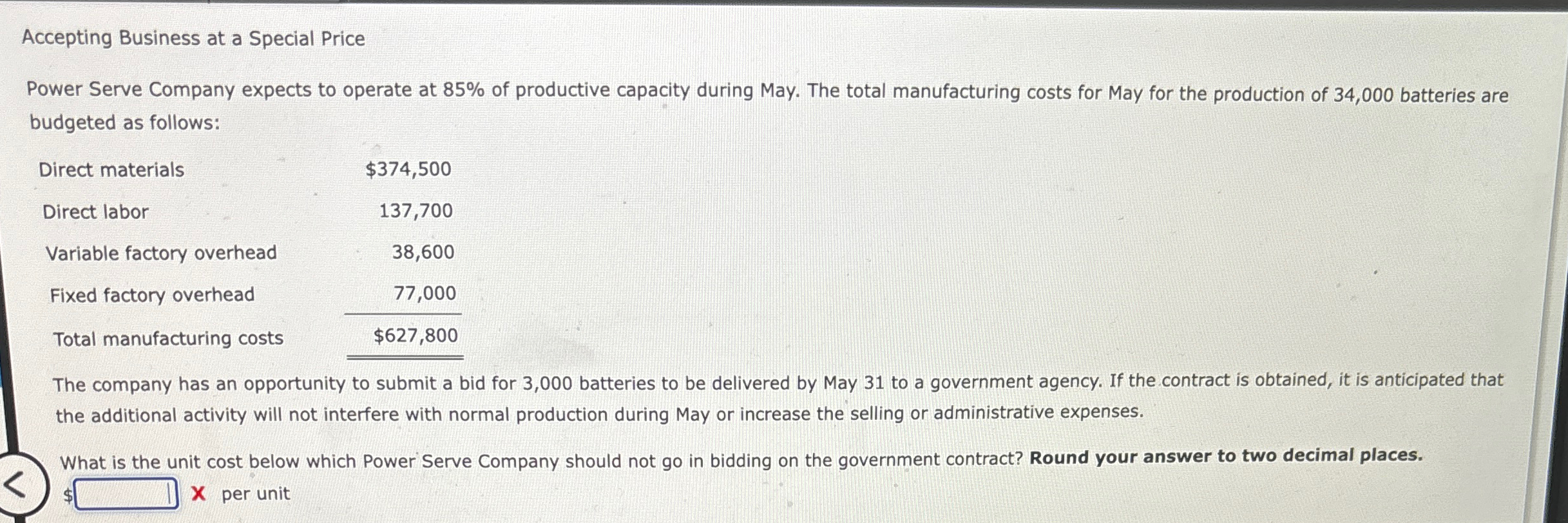 Solved Accepting Business at a Special PricePower Serve | Chegg.com